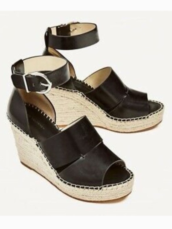 Zara | Shoes | Zara Basic Collection Leather Espadrille Wedge Sandals ...